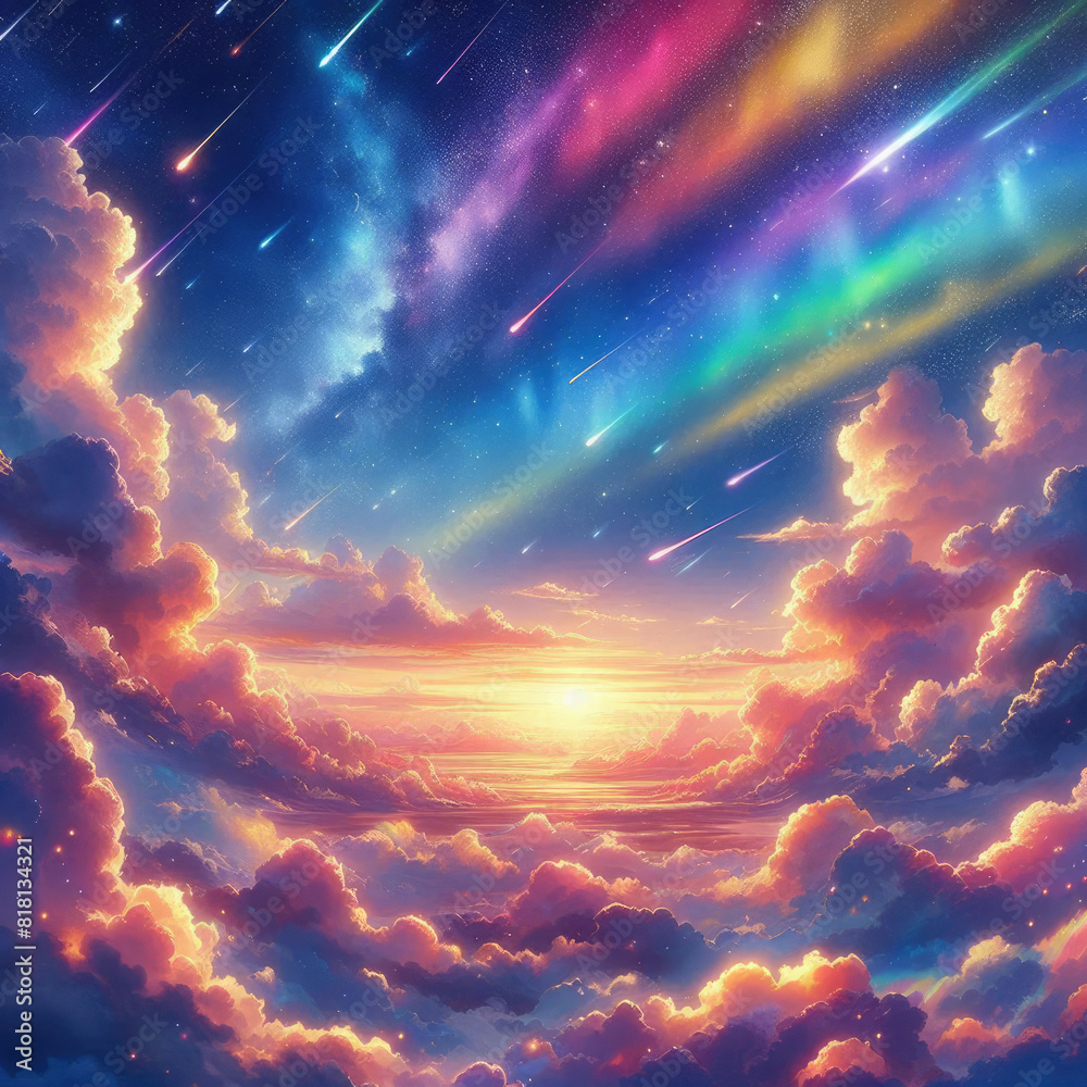 Generative AI, the sight of a meteor shower on a beautiful night with a ...