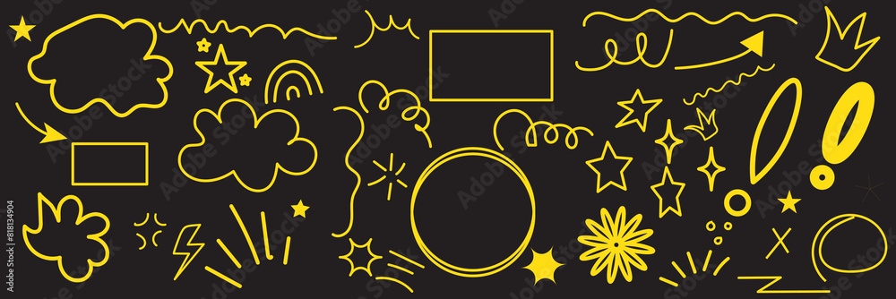 Hand drawn yellow highlight, text underline, emphasis mark, line shape ...