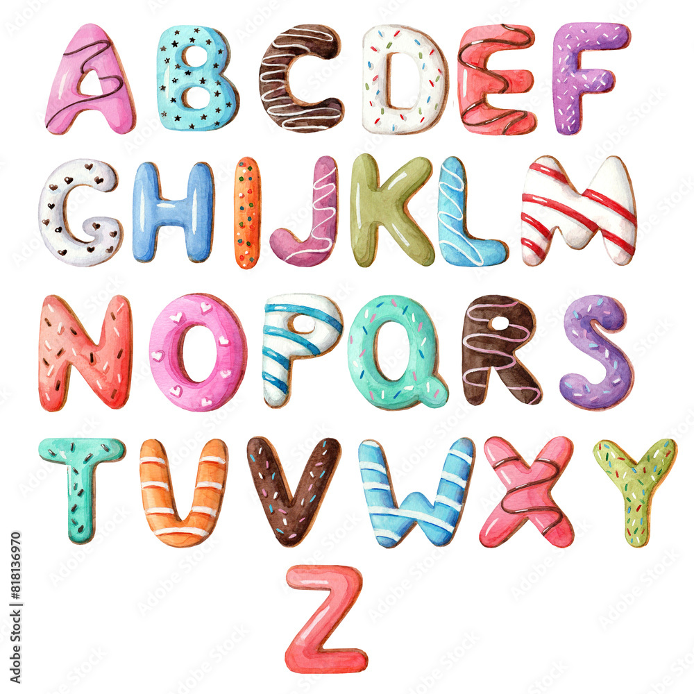 Watercolor donut english alphabet. Stock Illustration | Adobe Stock