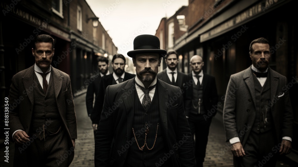 Gangster Style Group of Men in 1800s and Early 1900s Attire Walking ...
