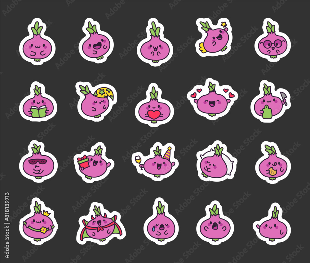 Cute kawaii onion. Sticker Bookmark. Funny cartoon character. Hand ...