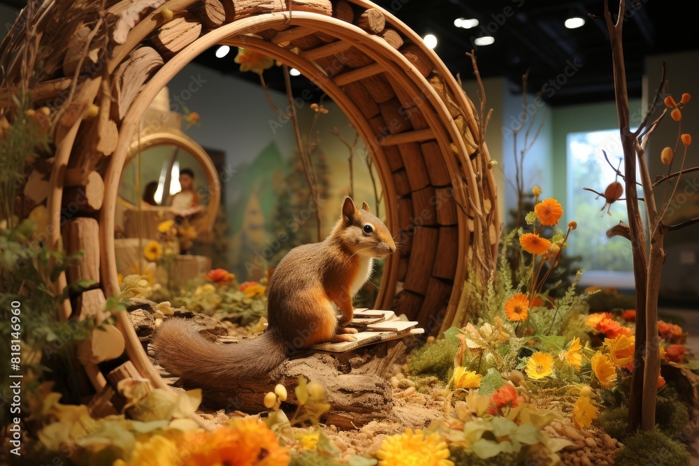 Interactive exhibit Snuggly Squirrel Siestas at a nature center, where ...