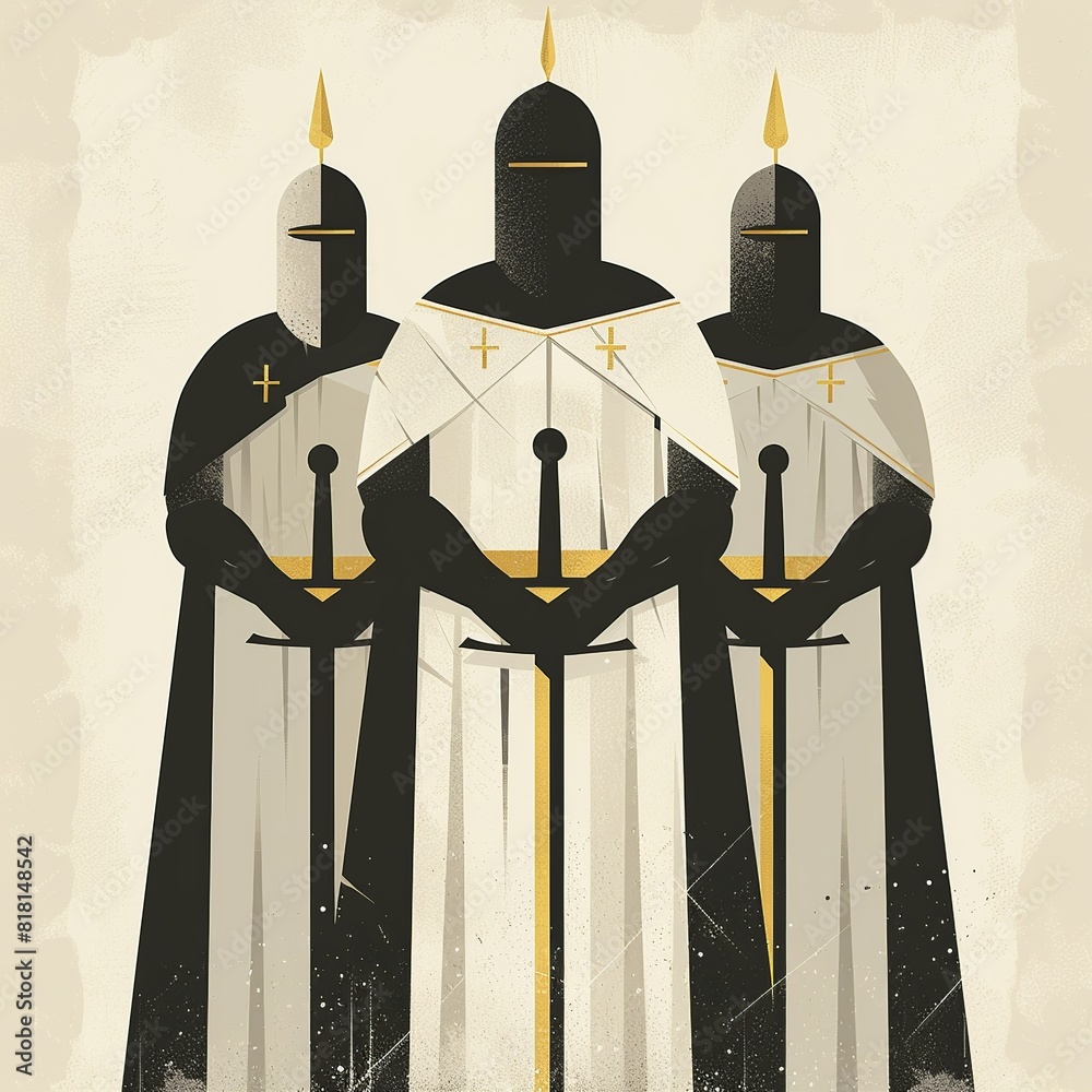 A minimalist illustration of Templar knights, utilizing clean lines and ...