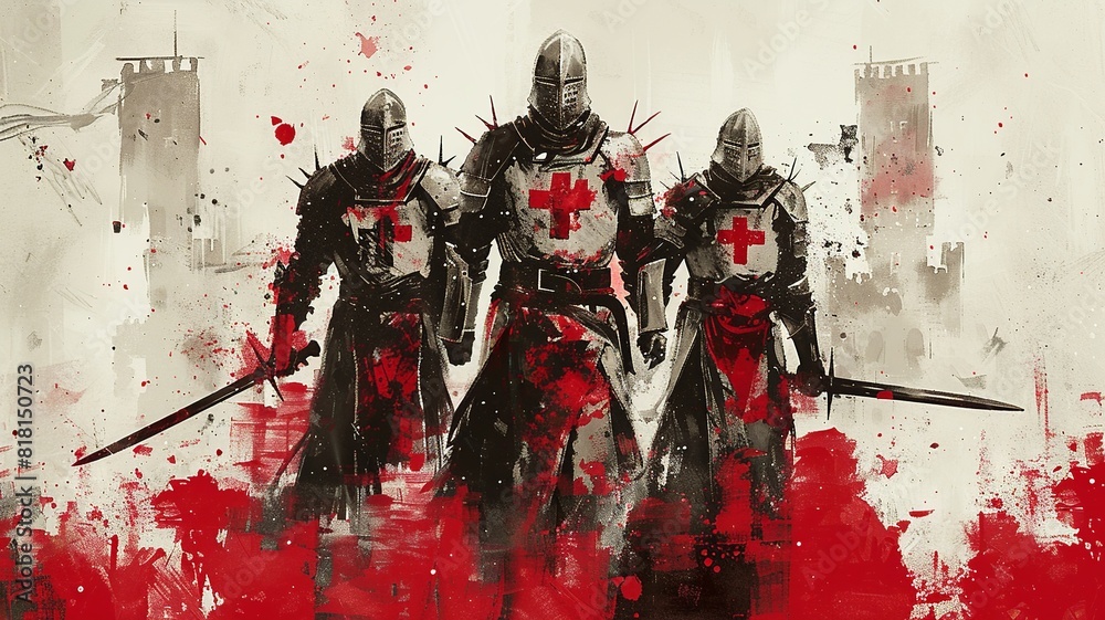 A minimalist illustration of Templar knights, utilizing clean lines and ...