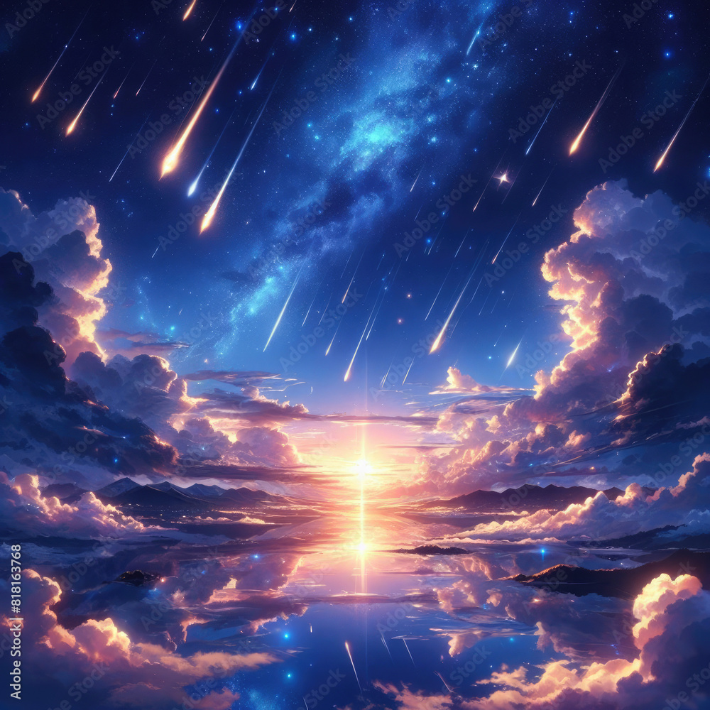 Generative AI, the sight of a meteor shower on a beautiful night with a ...