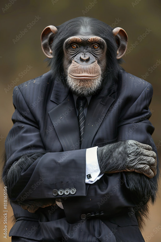 Chimpanzee dressed in a business suit, inviting reflection on the ...