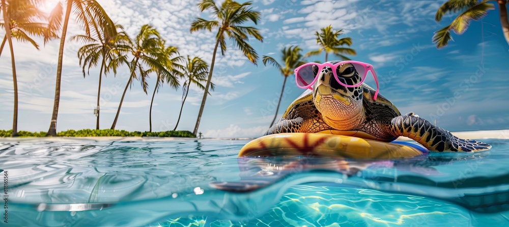 Turtle with Pink Sunglasses on a Surfboard Float: A cool turtle wearing ...