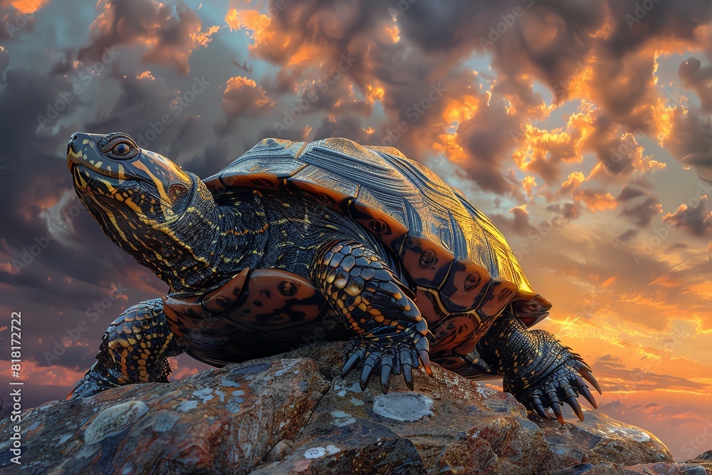 Capture the essence of a majestic Diamondback terrapin, showcasing its ...