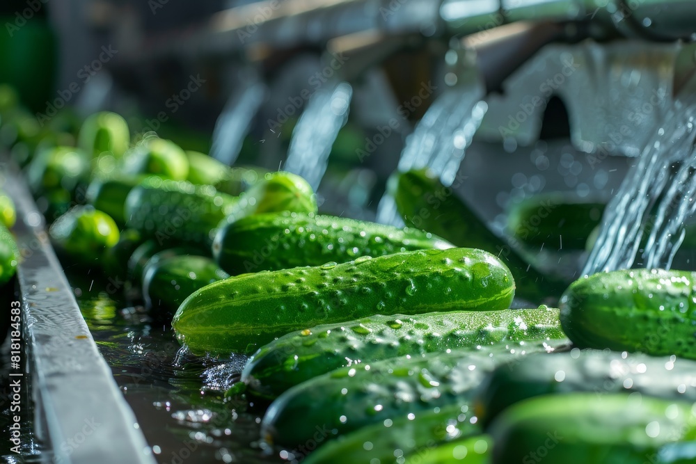 Washing Many Cucumbers, Cucumbers Automated Washing Line, Vegetable ...