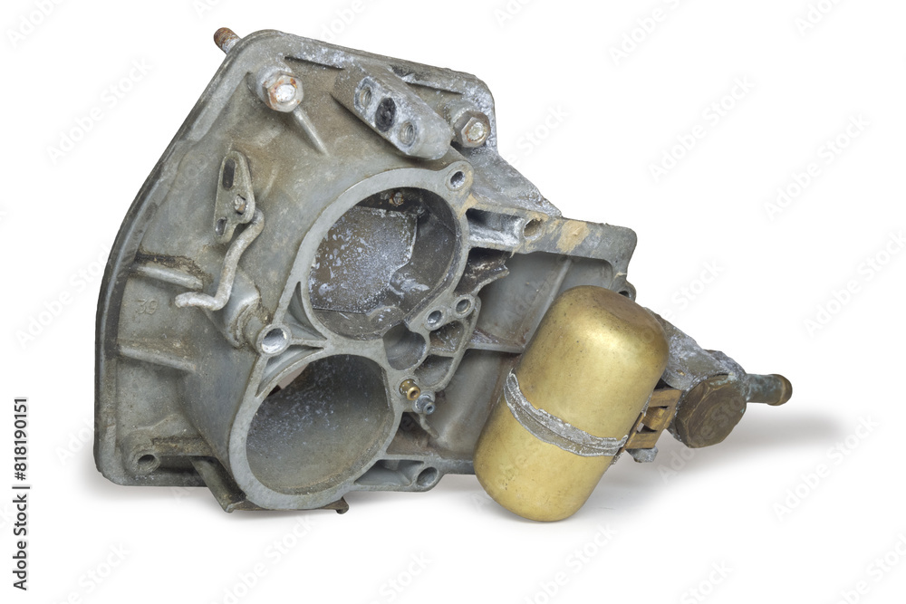 dual chamber float carburetor, upper part. float assembly attached to ...