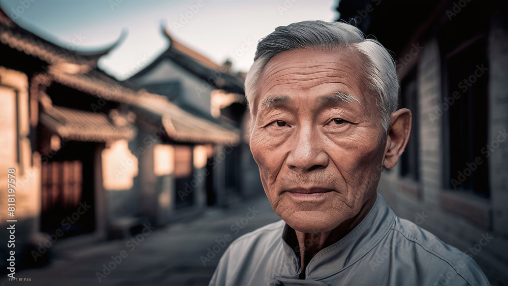 portrait photography of an elderly chinese wise man in a traditional ...
