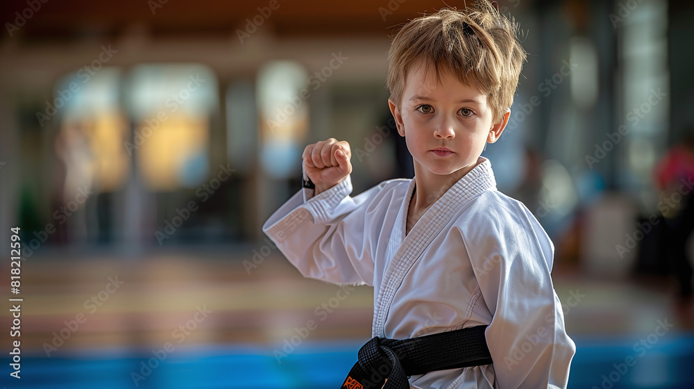 photography of little caucasian boy kid practicing karate in class ...