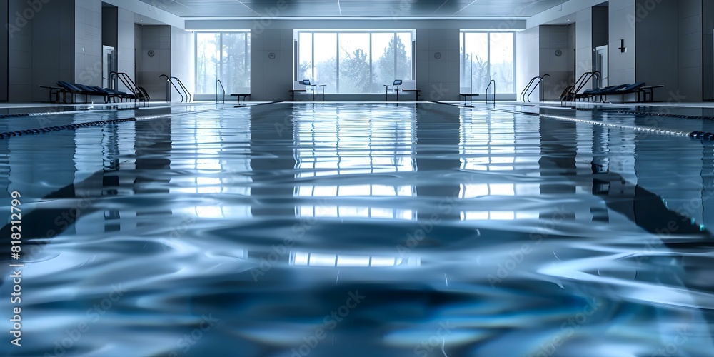 Empty Olympic indoor swimming pool with inviting blue water perfect for ...