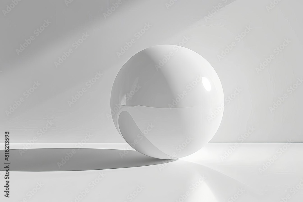 floating white 3d ball with light and shadow on white background ...