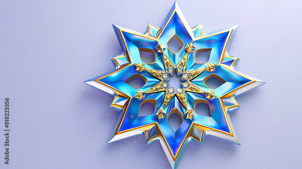 Vibrant Blue and Gold Star Motif A vibrant 3D realistic Islamic star ...