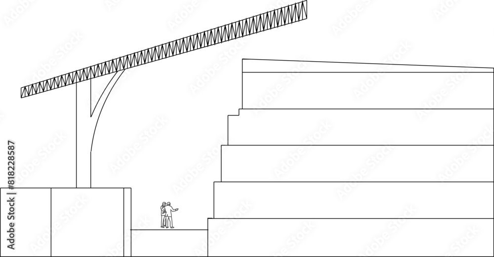 Vector illustration sketch design drawing of architectural view of open ...