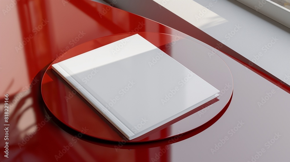 A pristine white brochure on a high gloss red lacquer tray, offering a ...