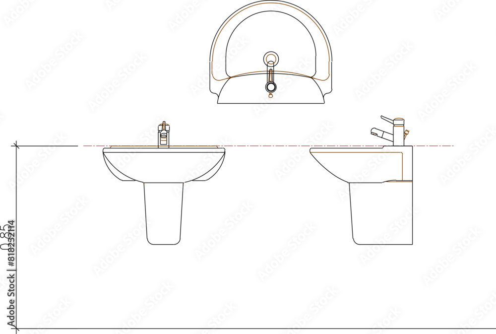 Vector illustration sketch of modern minimalist hand washing sink ...