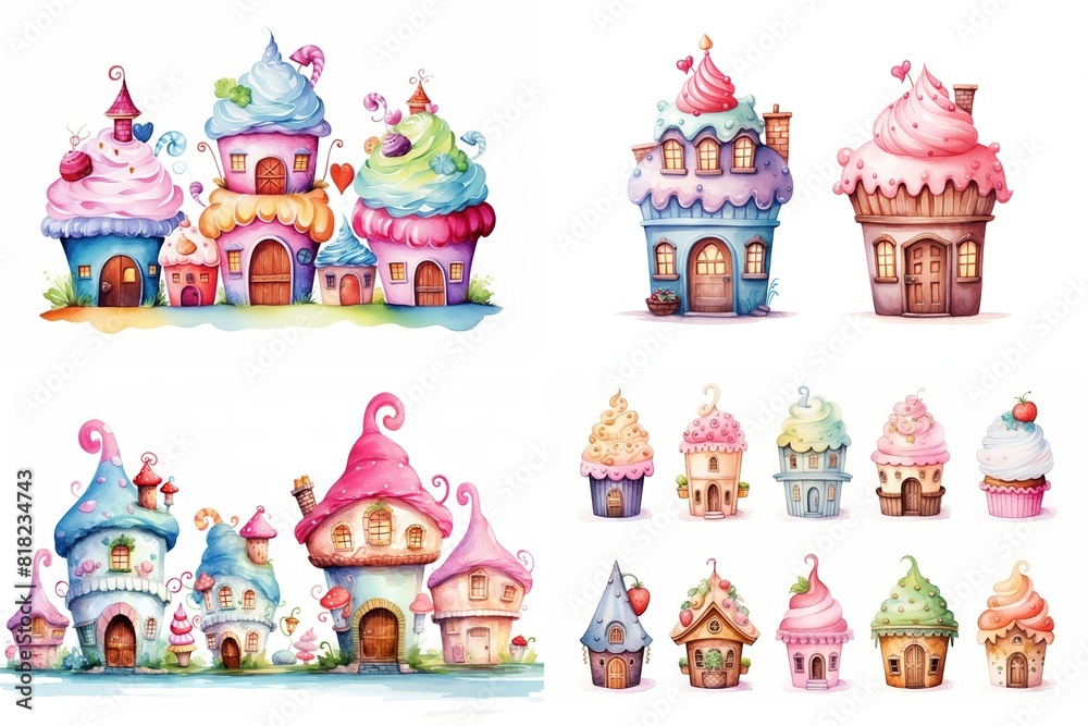 illustration watercolor cupcake and ice-cream house clipart collection ...