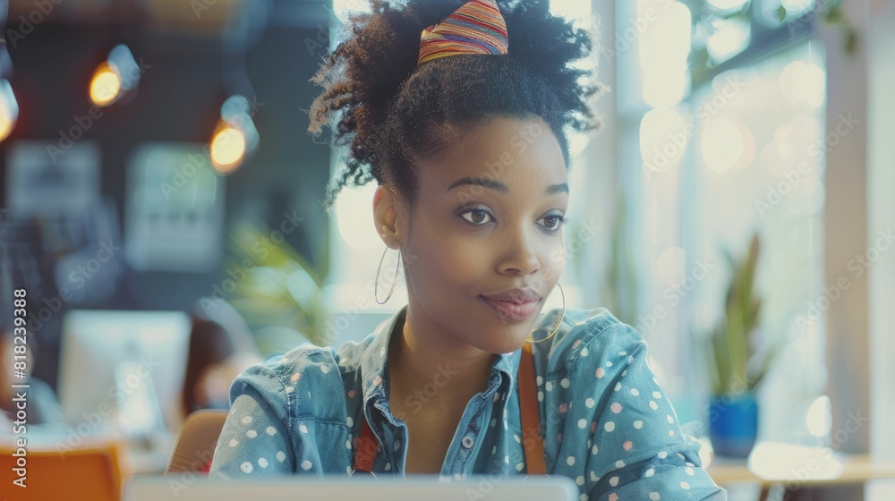 The picture of the african american female graphic designer is working ...
