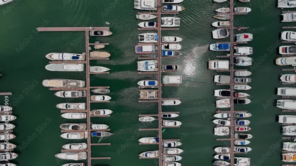 Top View Aerial Drone Footage: Flight Over Marina Bay with Yachts of ...