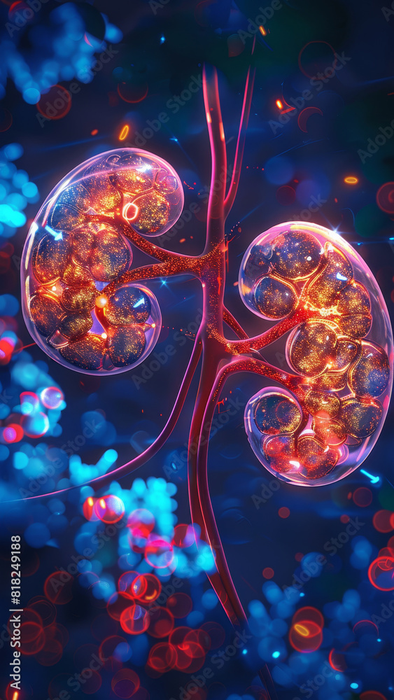 Colorful Illustration of Human Kidneys Showing Detailed Anatomy and ...