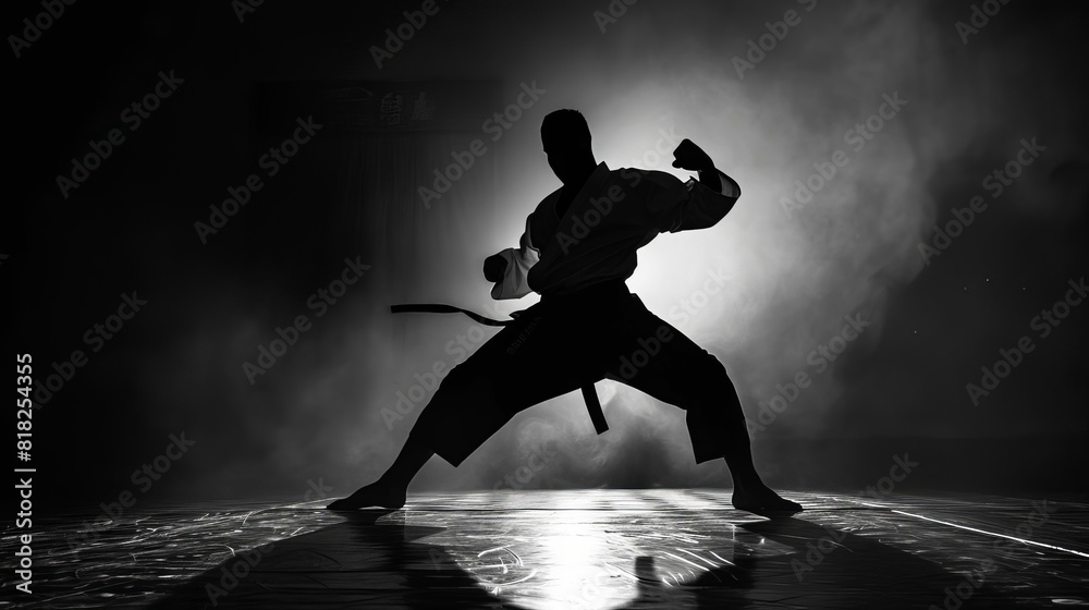 karate power dynamic silhouette of a person performing a powerful ...