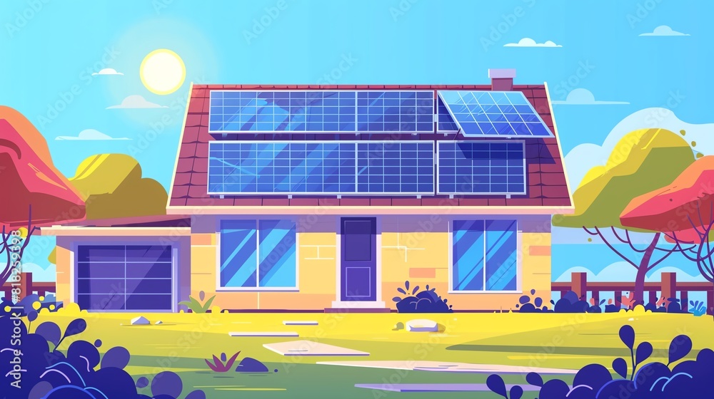 solar power flat design front view panels animation Complementary Color ...