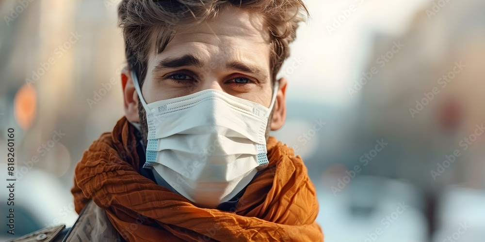 Man wearing face mask as a symbol of safety measures in a global health ...