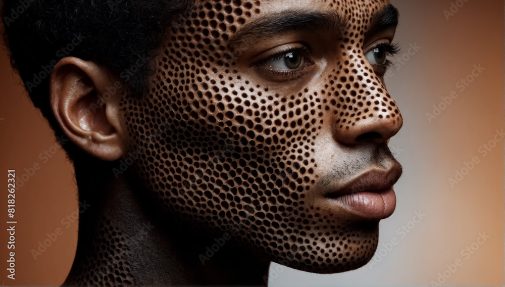 Image of an African American man's face with a cluster of holes ...