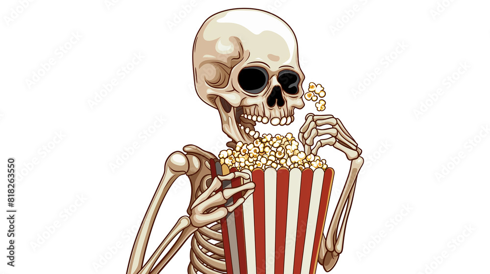 Cartoon Skeleton Eating Popcorn isolated on a transparent background ...