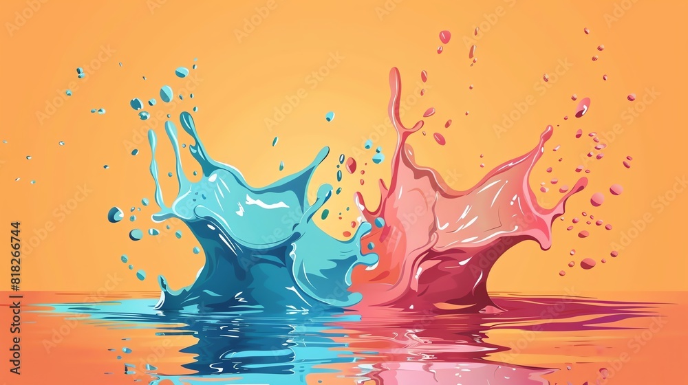 water splash flat design front view impact cartoon drawing Triadic ...