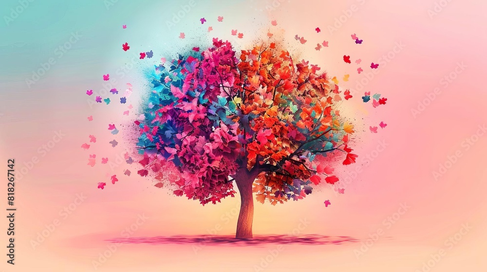 imaginative human brain tree with vibrant blossoms symbolizing mental ...