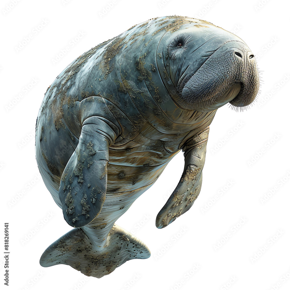 Realistic digital illustration of a manatee, showing detailed textures ...