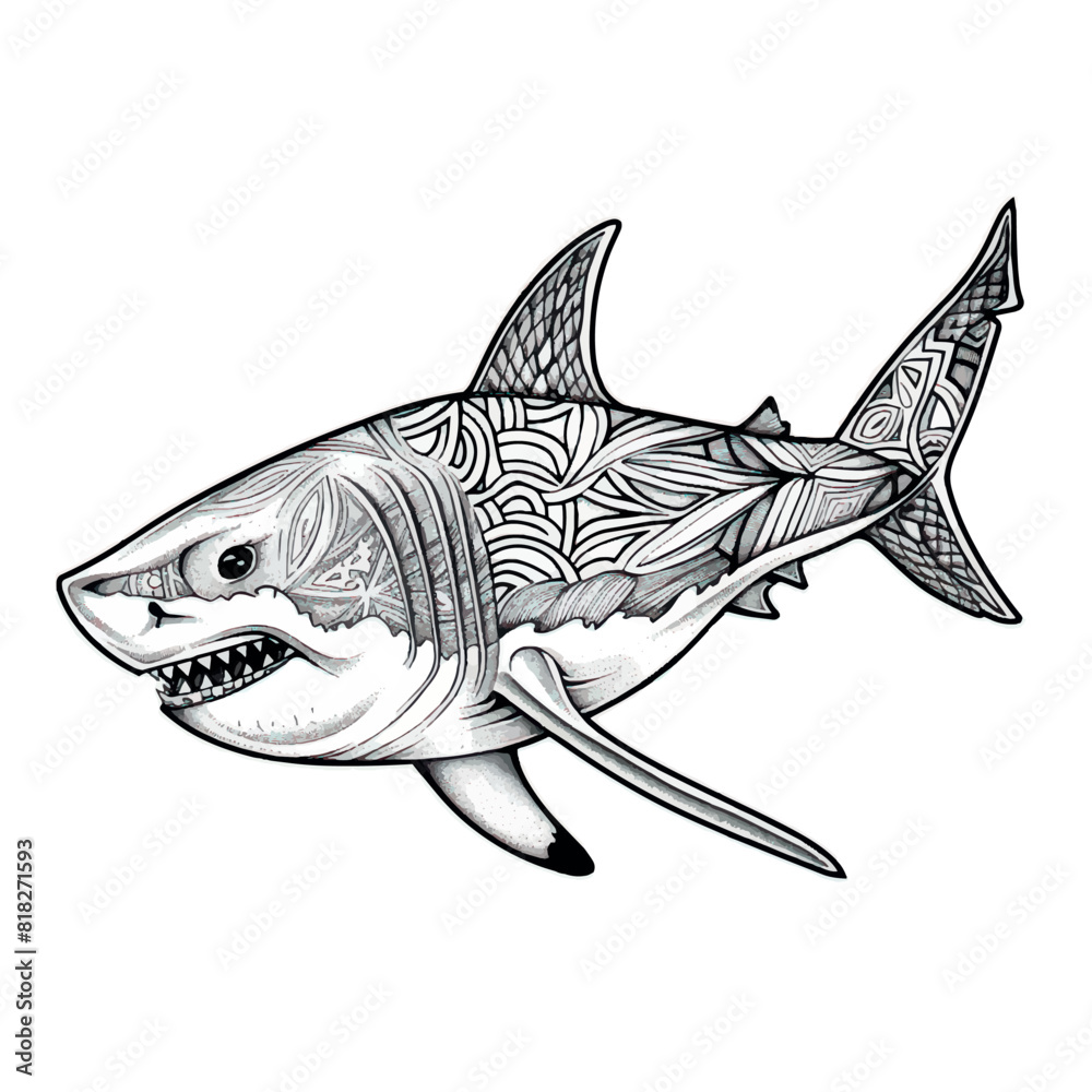 Shark drawing coloring book. Shark tattoo drawing black and white ...