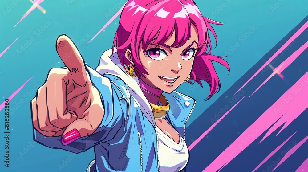 cool anime character in dynamic action pose pointing confidently with ...