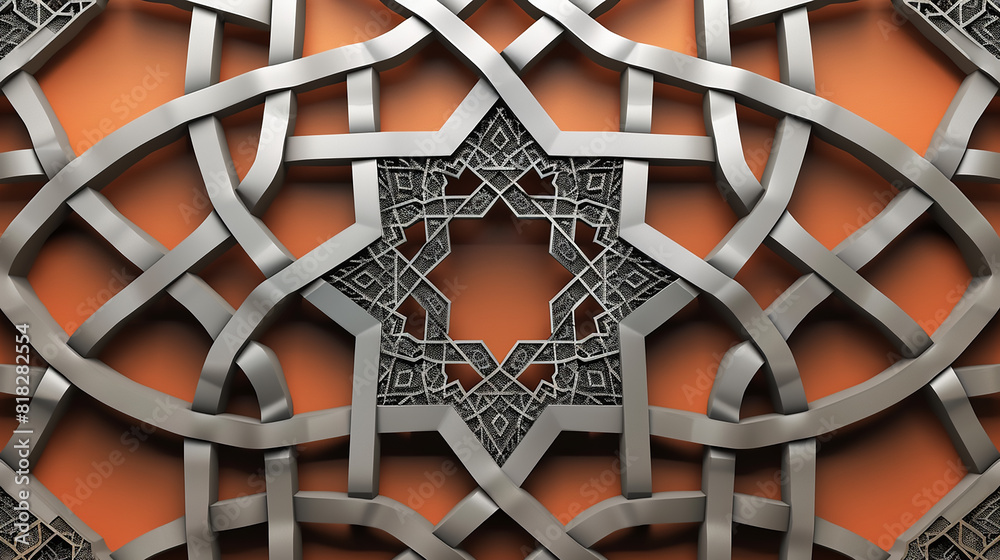 Silver and Black Geometric Pattern A striking 3D realistic Islamic ...
