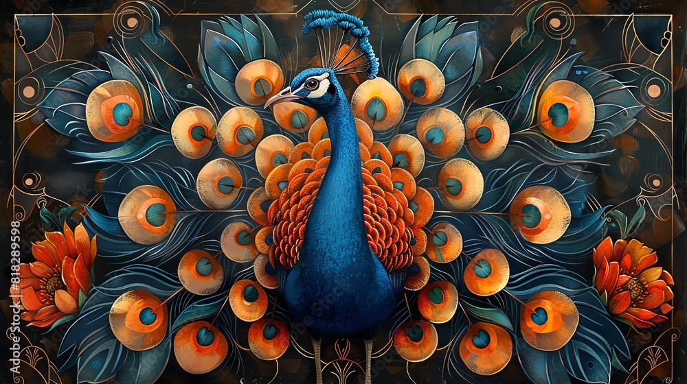 Art Deco Peacock A majestic peacock in full display, rendered in a ...