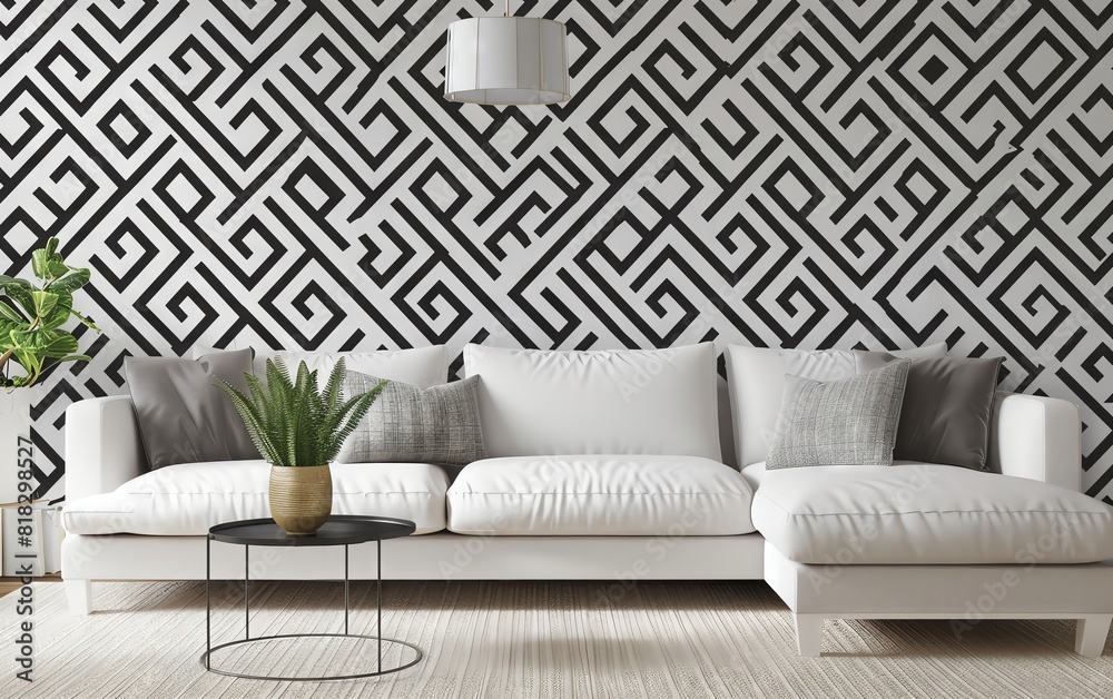 Greek key pattern wallpaper, black and white interlocking lines, timeless and sophisticated ...