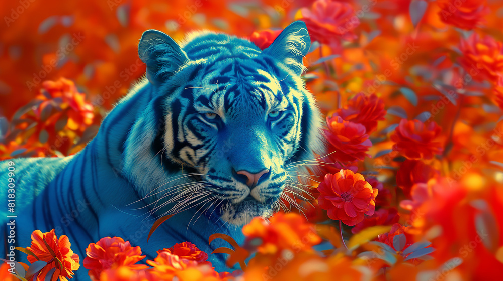 Tigre azul lendário em um campo de begônias - Wallpaper HD Stock ...