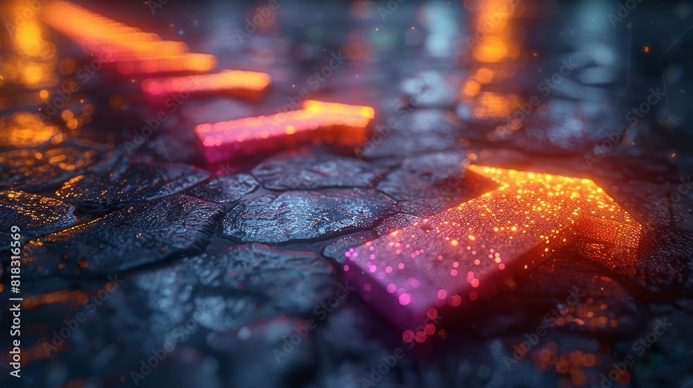 Orientation arrows in futuristic light triangle form, digital ...