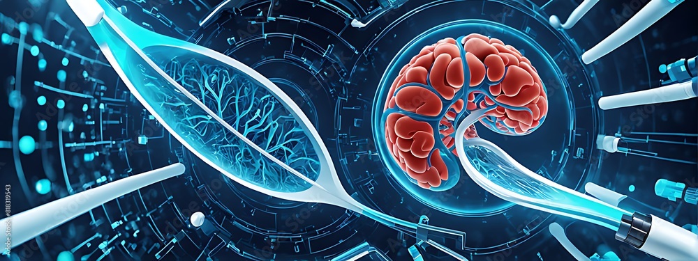 futuristic medical research or kidney health care with diagnosis and ...