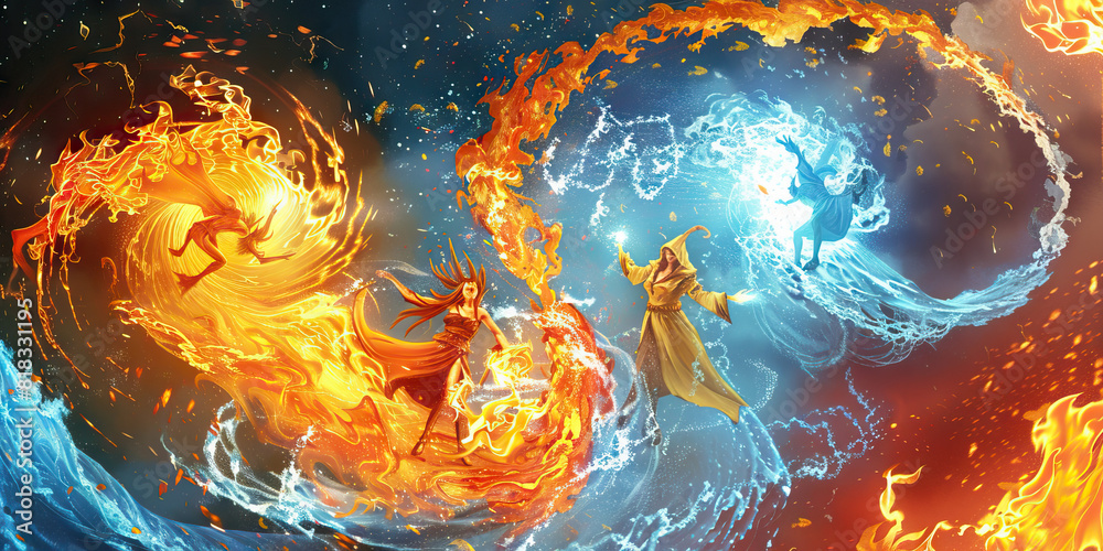 The Celestial Ballet of Elements - Amidst dancing flames and flowing ...