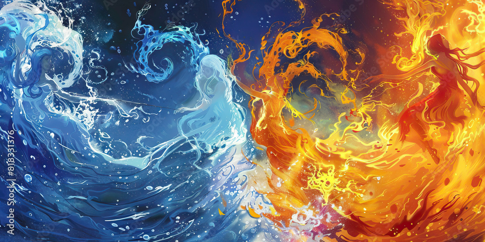 The Celestial Ballet of Elements - Amidst dancing flames and flowing ...