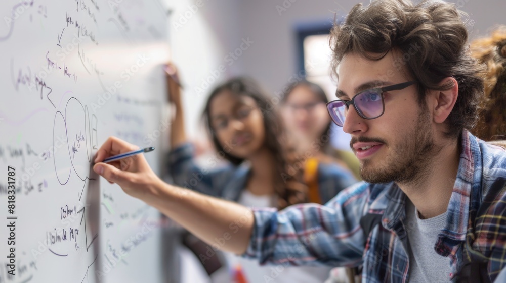 Students engage in collaborative learning, brainstorming on a ...
