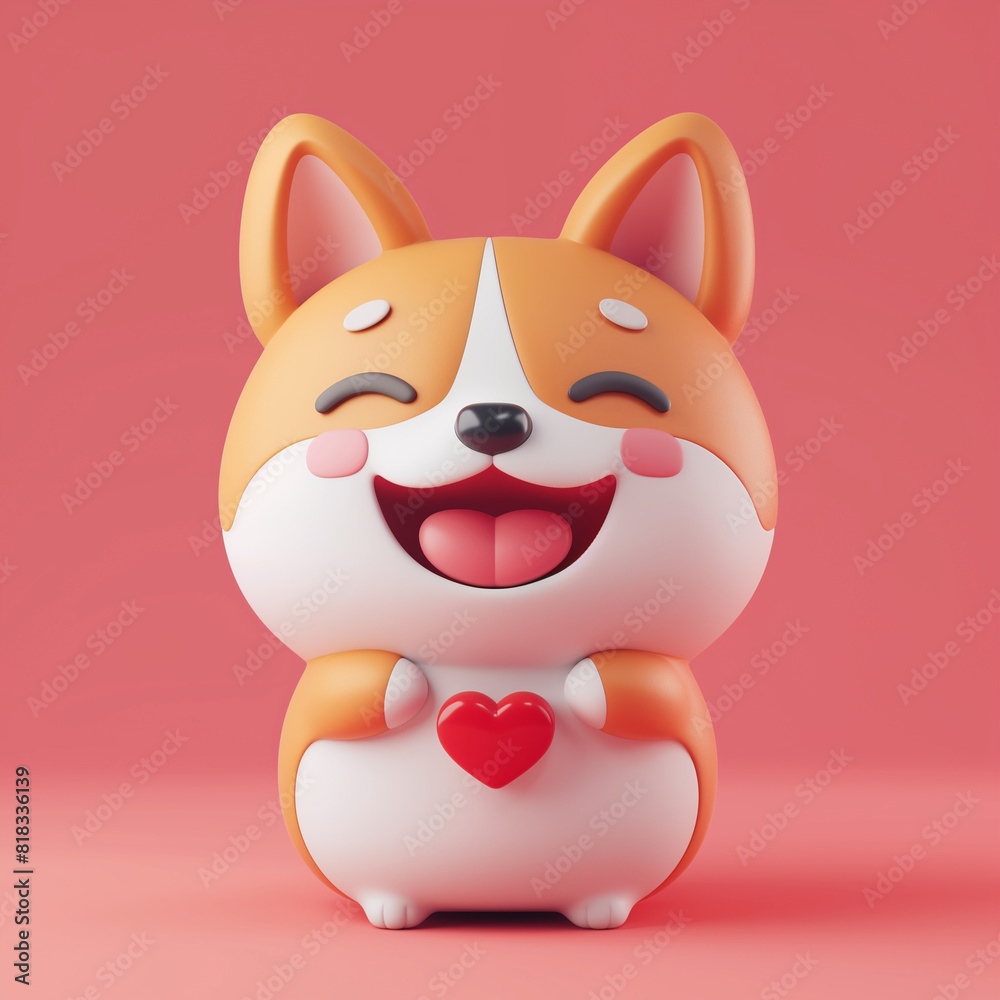 Cute smiley dog creative 3D design illustration. Kawaii doggy emoji ...