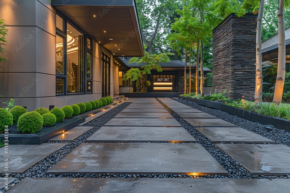 Modern minimalist driveway with a sleek, straight design using large ...