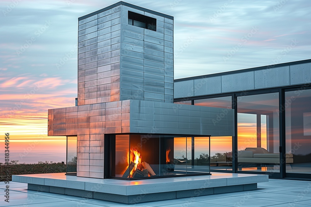 Sleek, modern chimney design featuring a minimalist, stainless steel ...