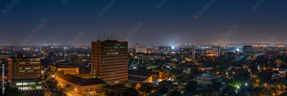 Stylized Night Panorama of Lusaka's Illuminated Skyline Stock ...