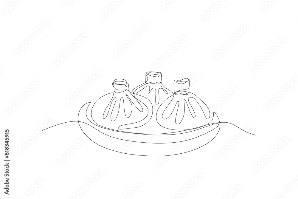 Khinkali or dumplings one line drawing. Georgian traditional stuffed ...